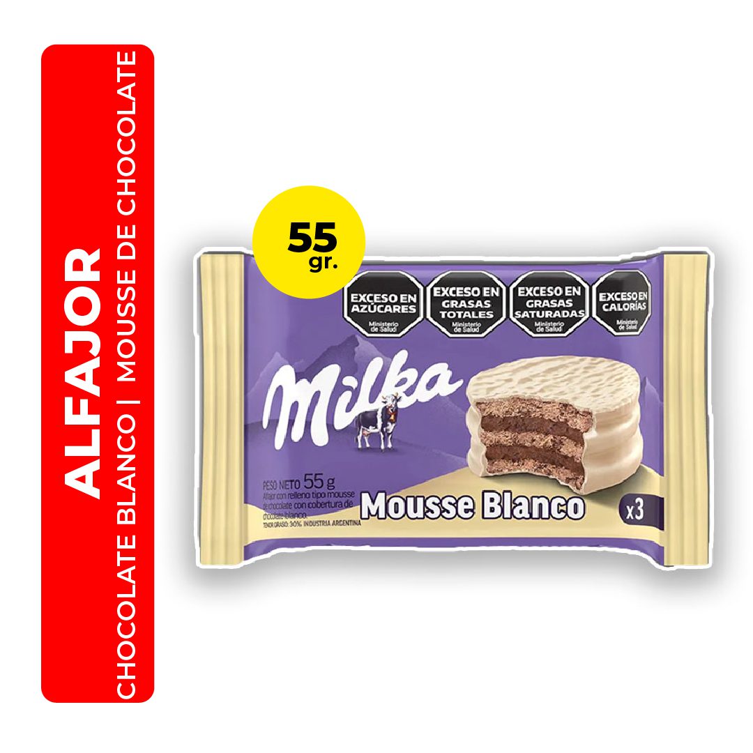 ALFAJOR MILKA MOUSSE BLANCO TRIPLE 55G - El Ahorro Online